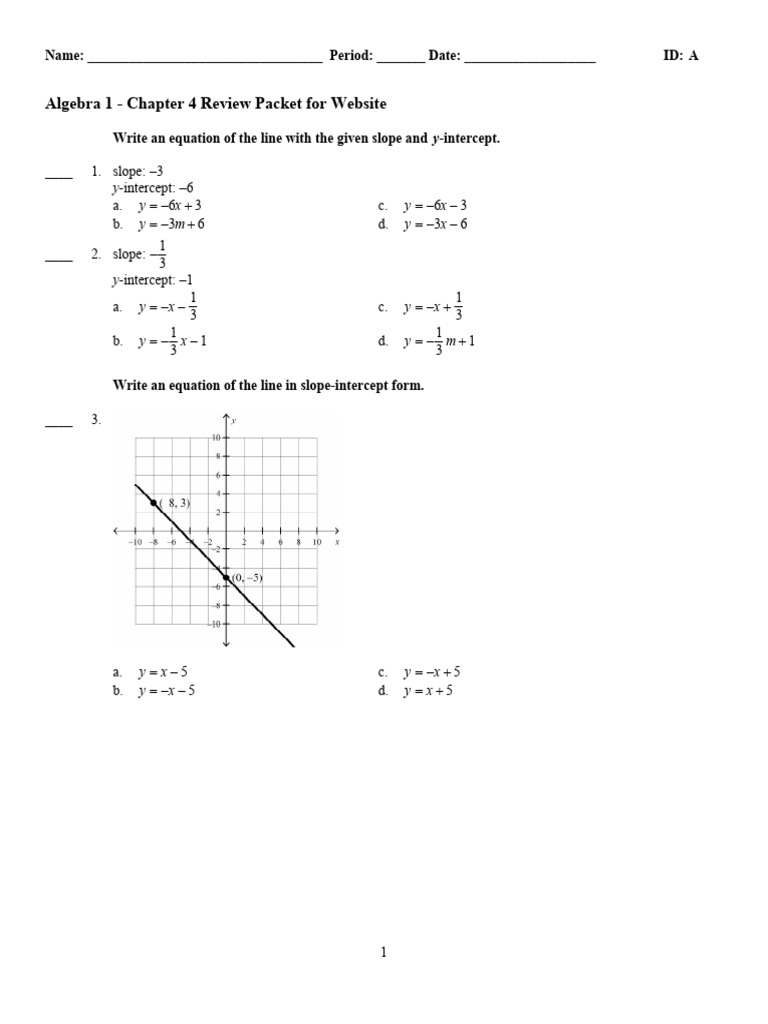 ExamView - Algebra 1 - Chapter 4 Review Packet For Website PDF | PDF ...