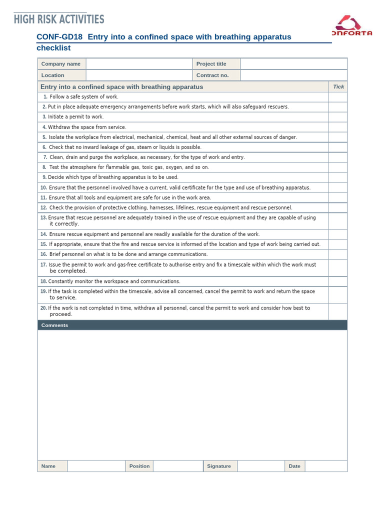 Confined Space Entry Checklist | PDF