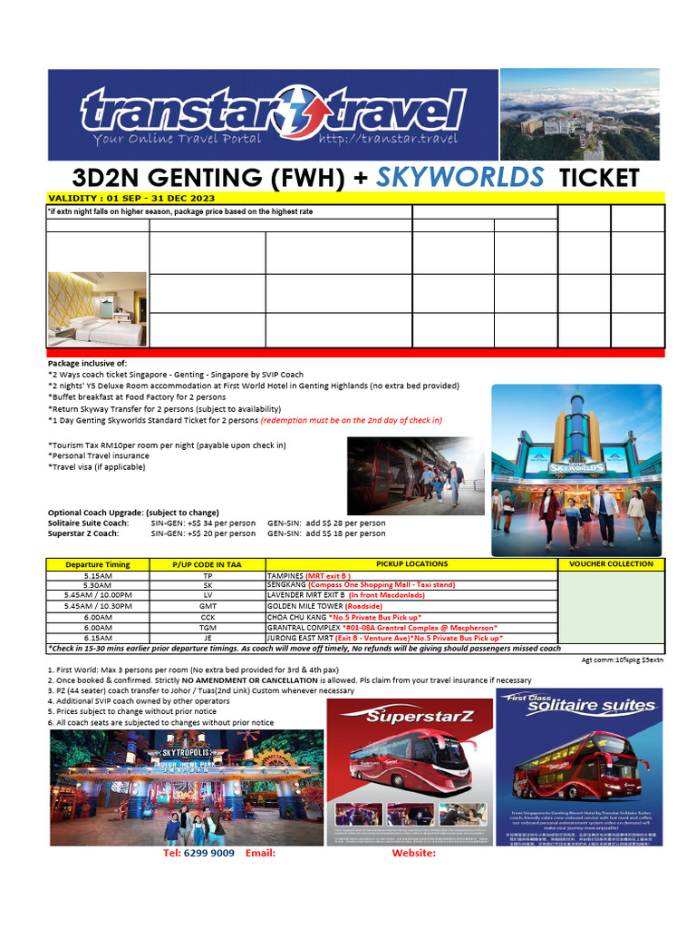 3D2N Genting Package with Skyworlds Ticket | PDF | Transport