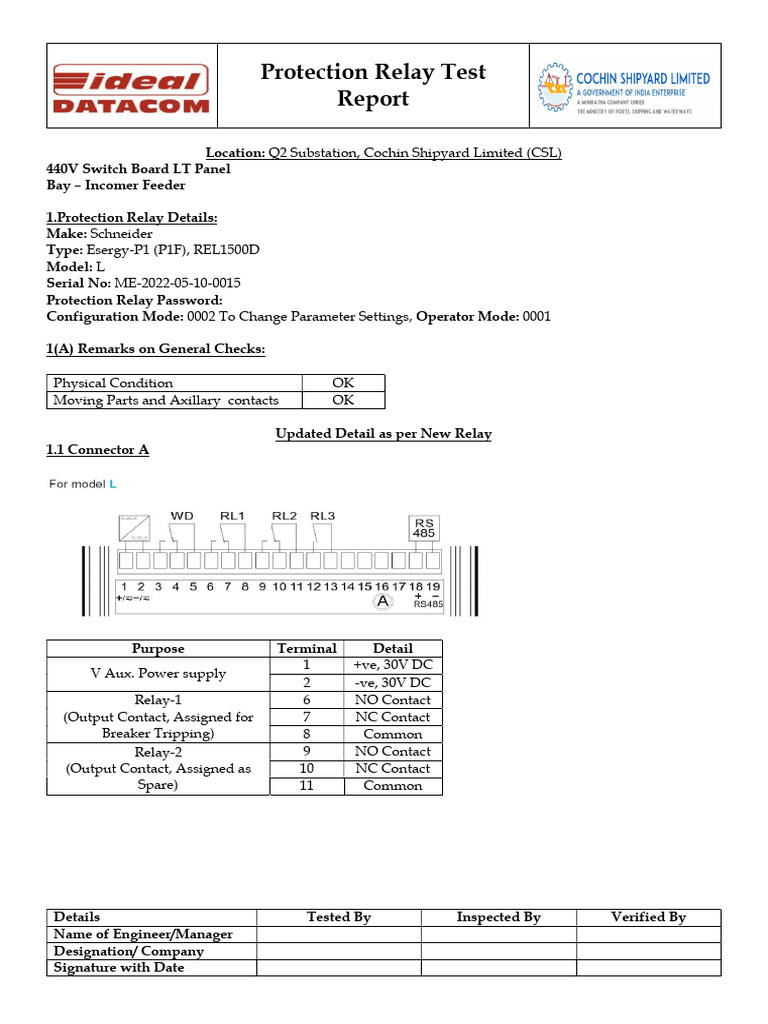 CSL_Q2_SS_INC_P1F_Relay Test_Report_20.11.2022 | PDF | Relay ...