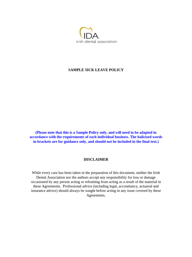 Sample Sick Leave Policy | PDF