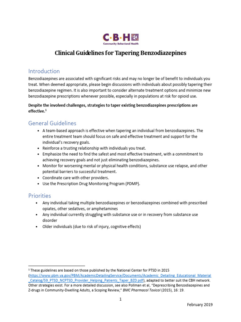 Benzodiazepine Tapering Guidelines | PDF | Benzodiazepine | Substance ...