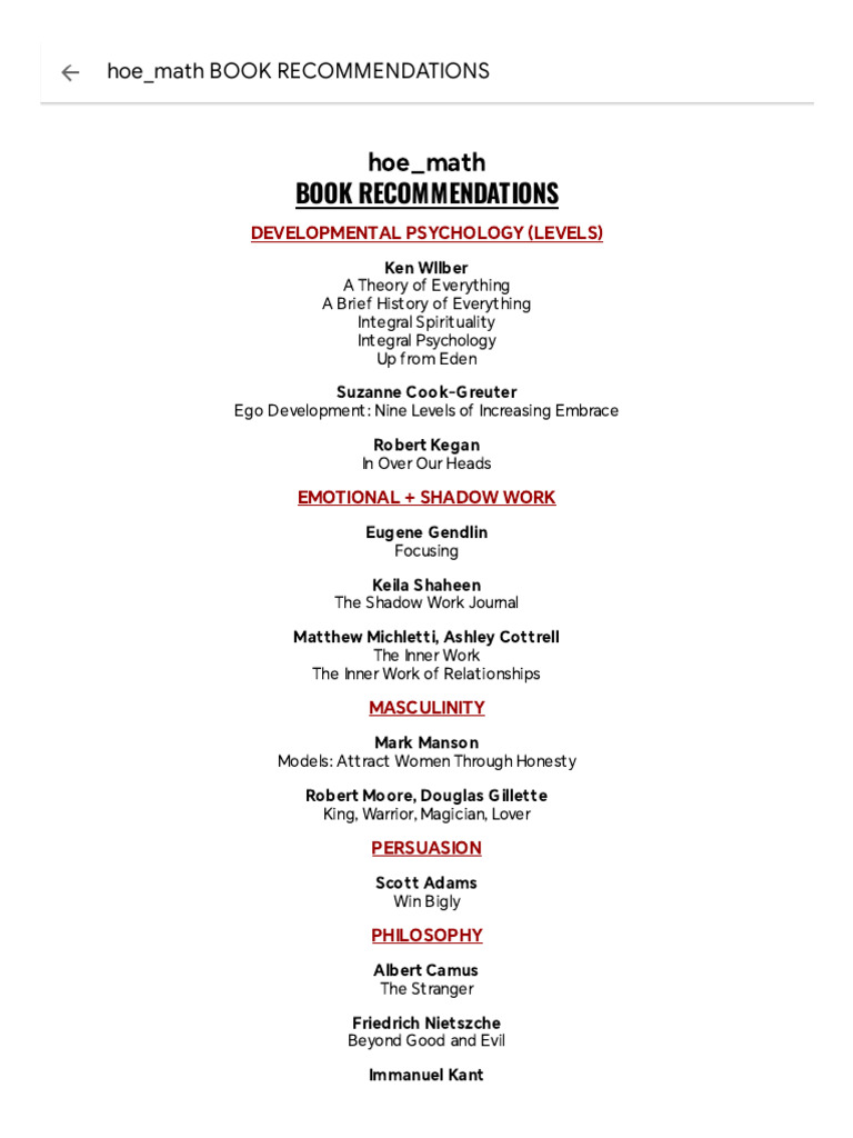 Hoe - Math BOOK RECOMMENDATIONS | PDF | Psychology
