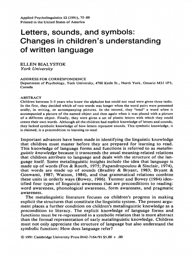 Bialystok1991 - Letters, Sounds, and Symbols - Changes in Children's ...