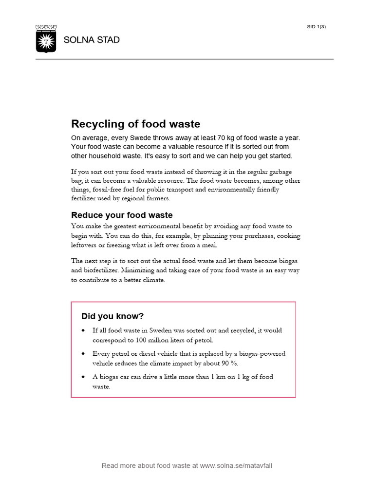 Food Waste Recycling Guide in Solna | PDF | Waste | Foods