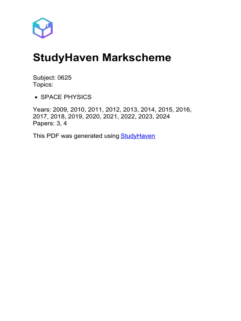 Space Physics Markscheme 0625 | PDF
