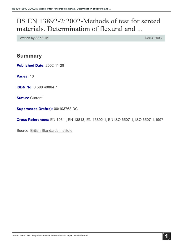 BS EN 13892-2:2002 Screed Testing Methods | PDF