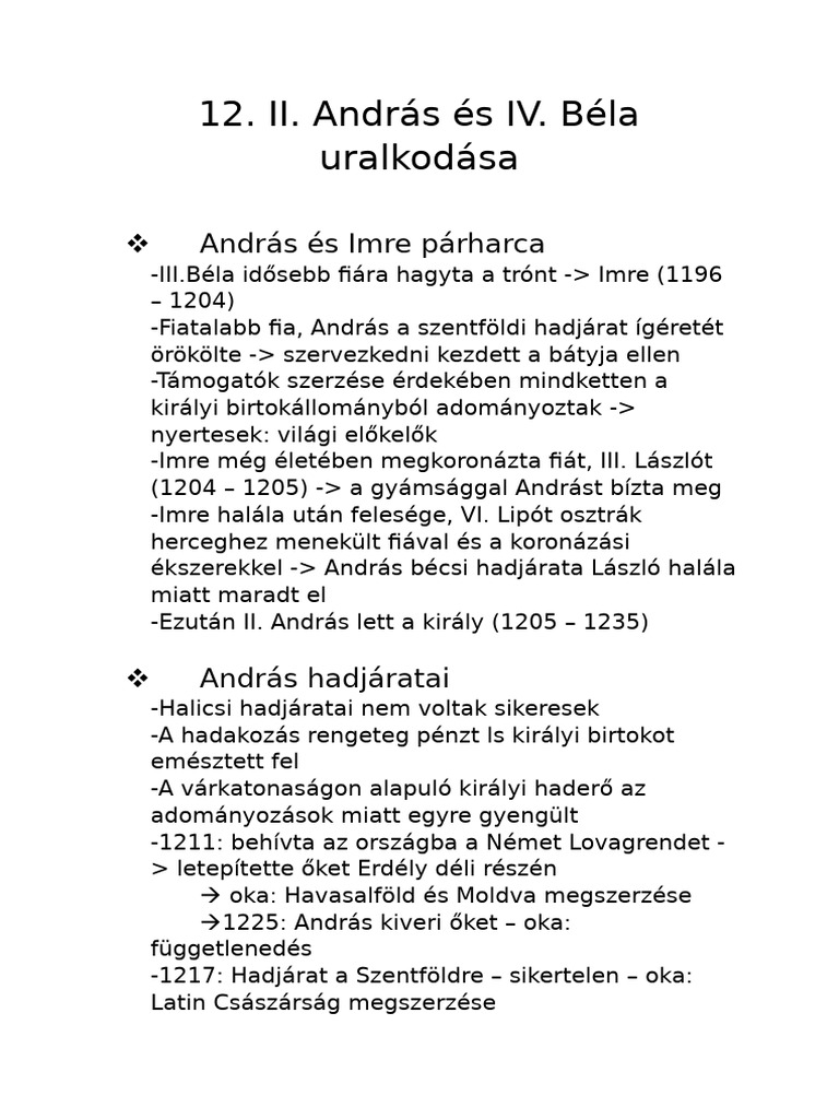 Tétel - II. András És Negyedik Béla | PDF