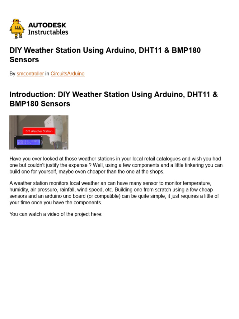 DIY Weather Station Using Arduino, DHT11 & BMP180 Sensors - 4 Steps ...