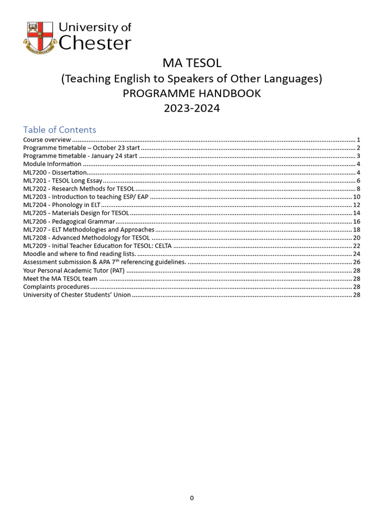Ma Tesol Programme Handbook 2023-24 Final | PDF | English As A Second ...
