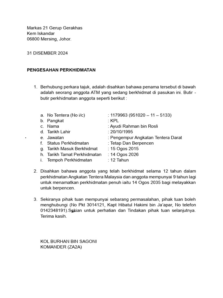Pengesahan Perkhidmatan (1) - Ayudi | PDF
