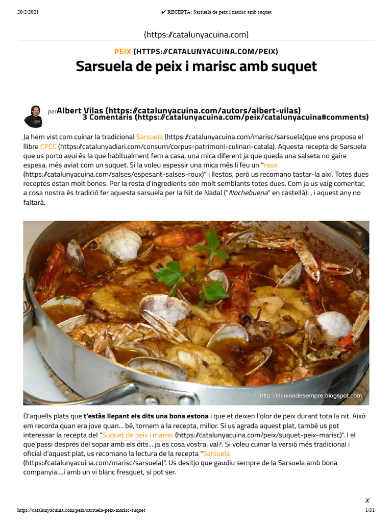 RECEPTA - Sarsuela de Peix I Marisc Amb Suquet | PDF