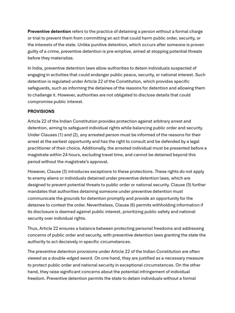 Preventive Detention | PDF | Detention (Imprisonment) | Arrest