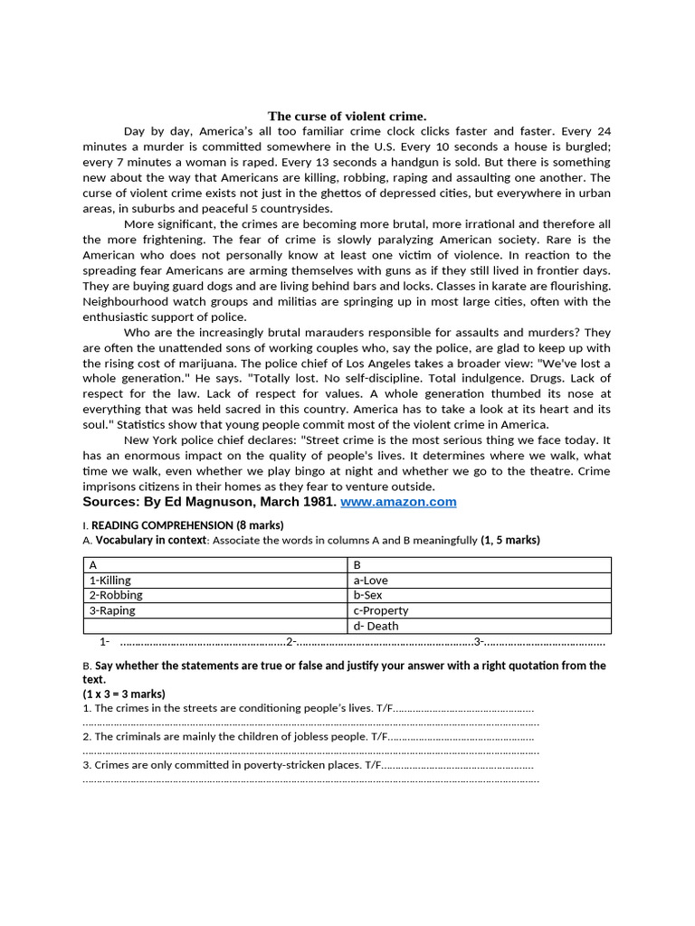 EXM TEST FOR 1ere L 2018 | PDF | Crimes | Crime & Violence