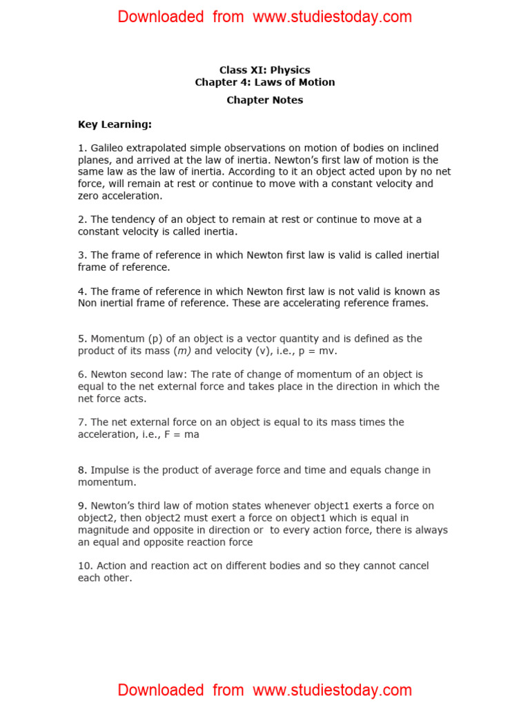 Laws of Motion: Key Concepts & Formulas | PDF | Force | Newton's Laws ...