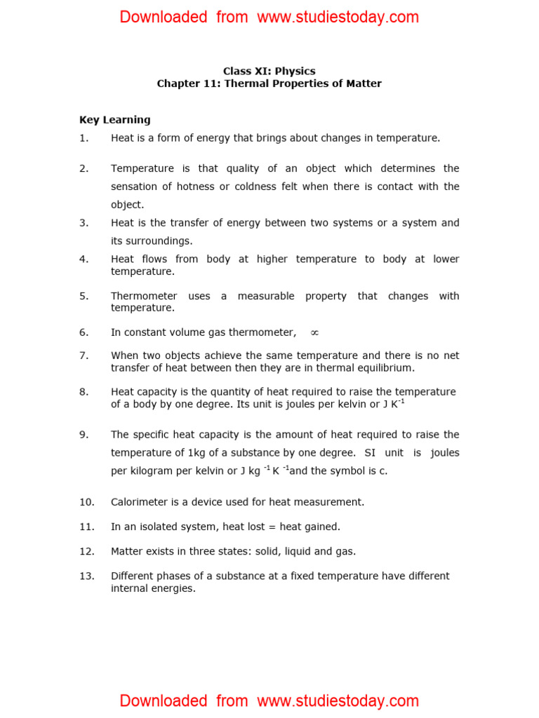 Cbse Class Xi Physics Chap 11 - Thermal Properties of Matter - Basics | PDF | Heat | Temperature