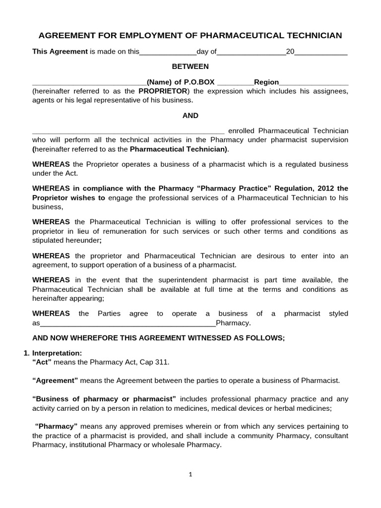 Technician Contract Agreement-1 | PDF | Pharmacy | Pharmacist
