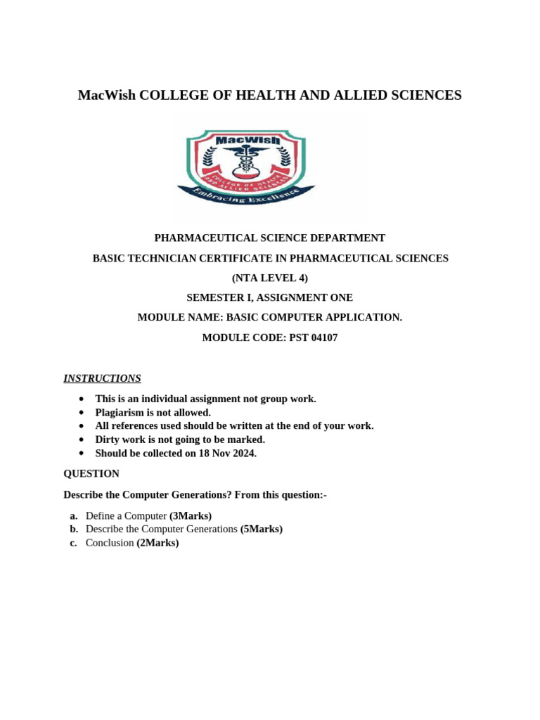 Basic Computer Application Assignment | PDF
