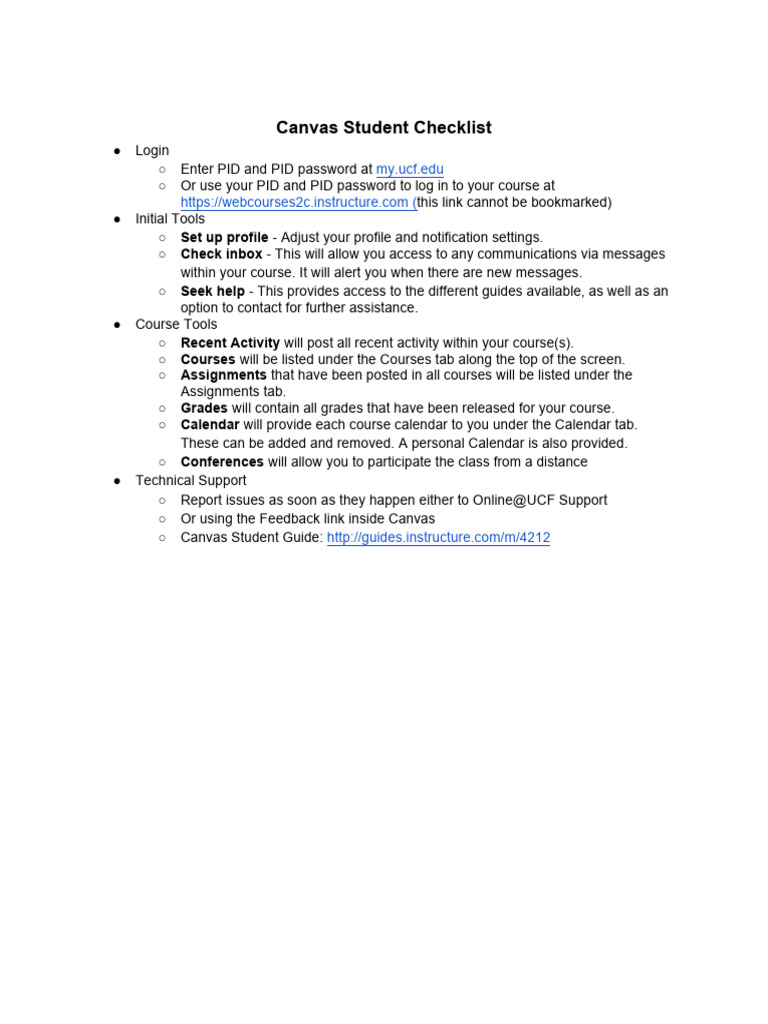 Canvas Student Checklist | PDF
