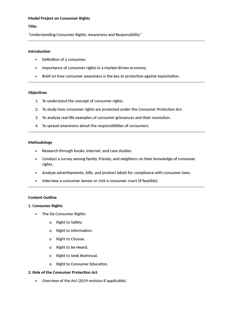 Model Project on Consumer Rights | PDF | Consumer Protection