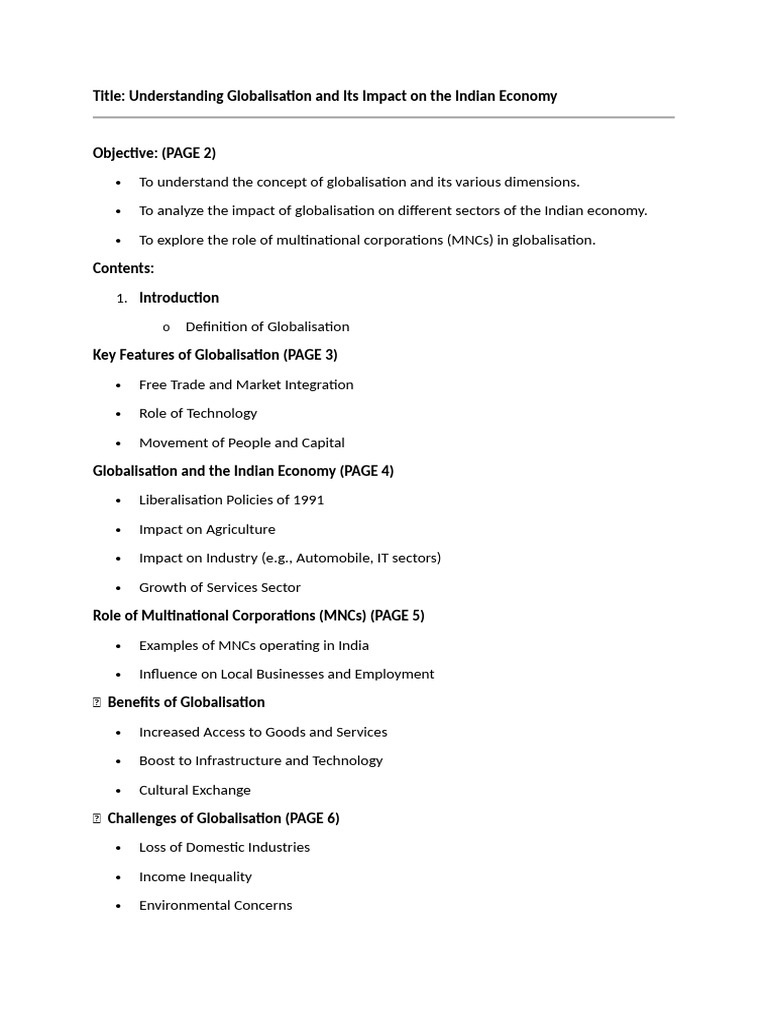 Project on Globalisation | PDF