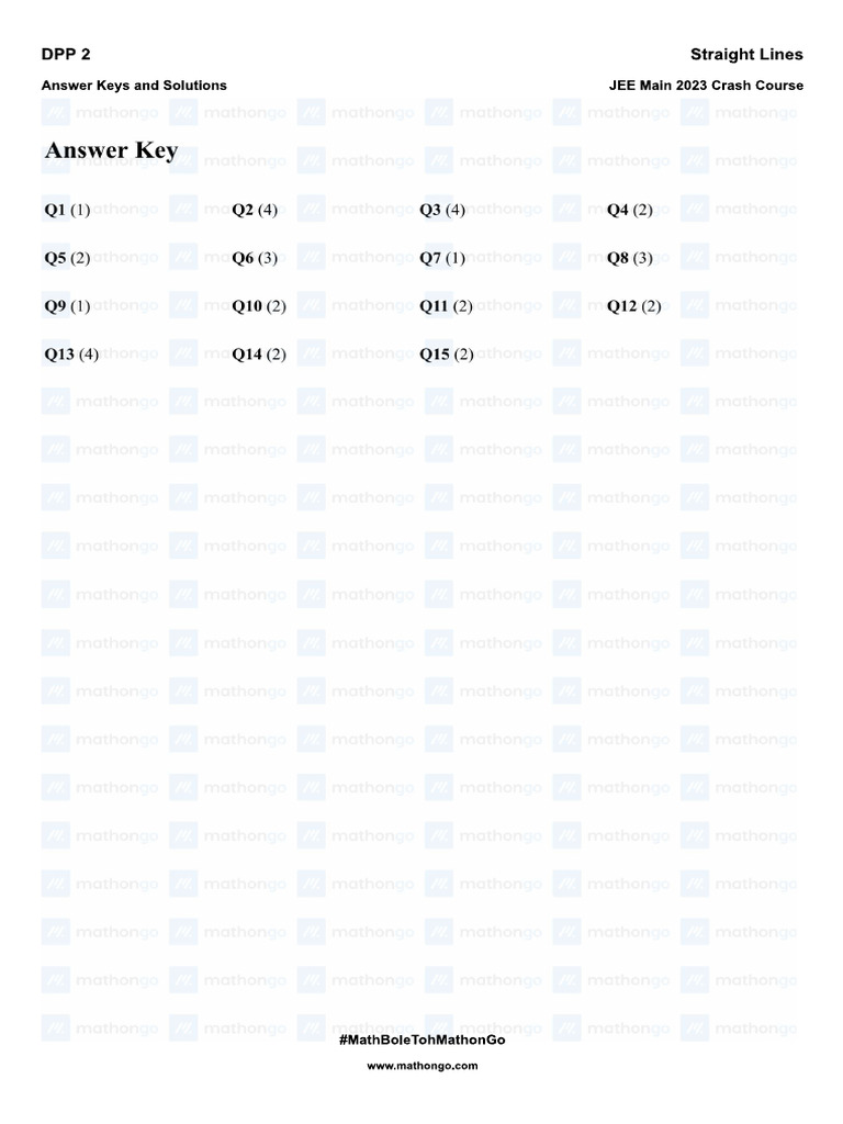 Straight Lines DPP 2 Solutions | PDF