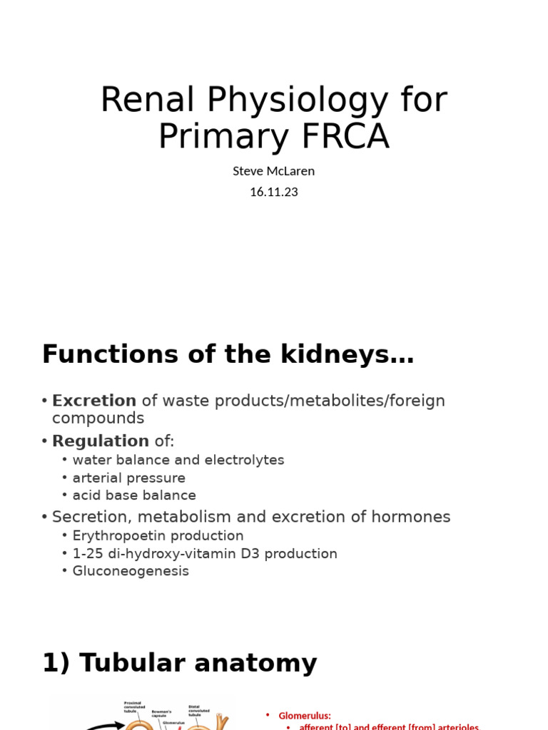 Primary FRCA Renal 16.11.23 | PDF | Kidney | Angiotensin