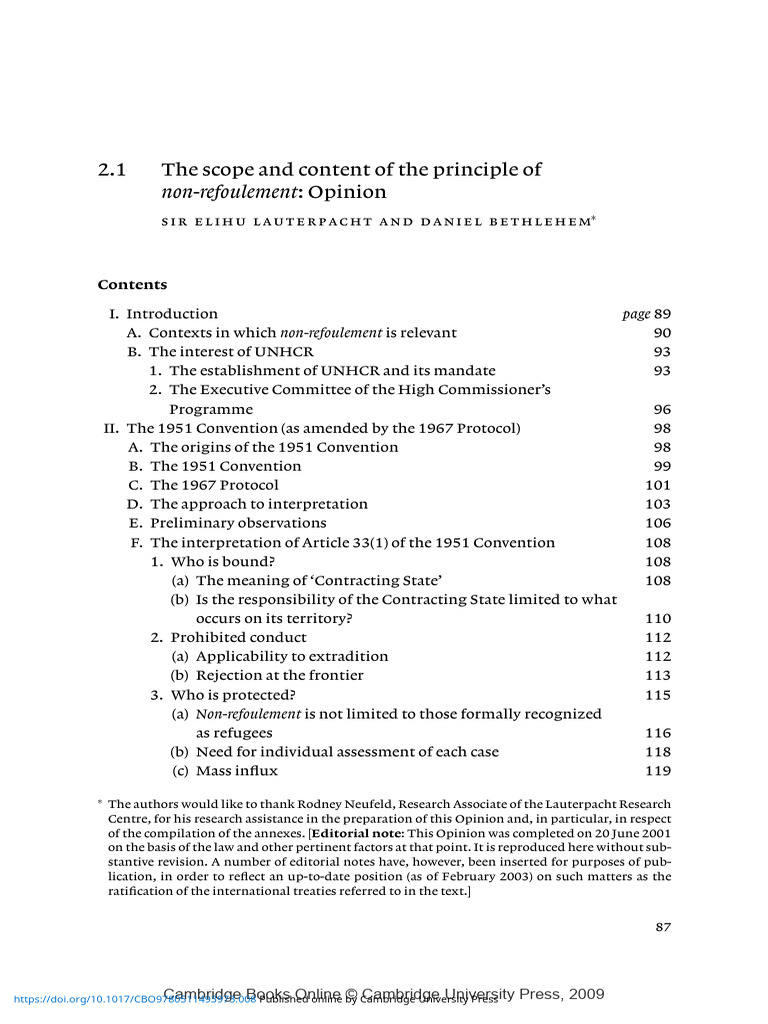 The Scope and Content of The Principle of Non Refoulement Opinion | PDF ...