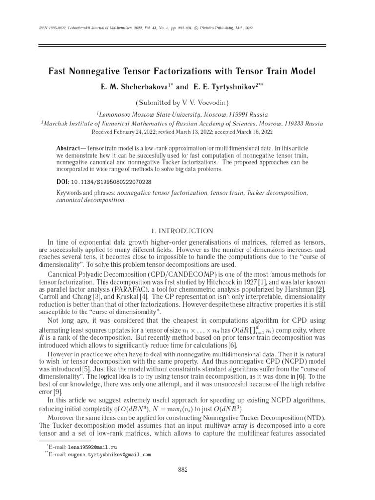 Fast Nonnegative Tensor Factorizations With Tensor Train Model | PDF | Eigenvalues And ...