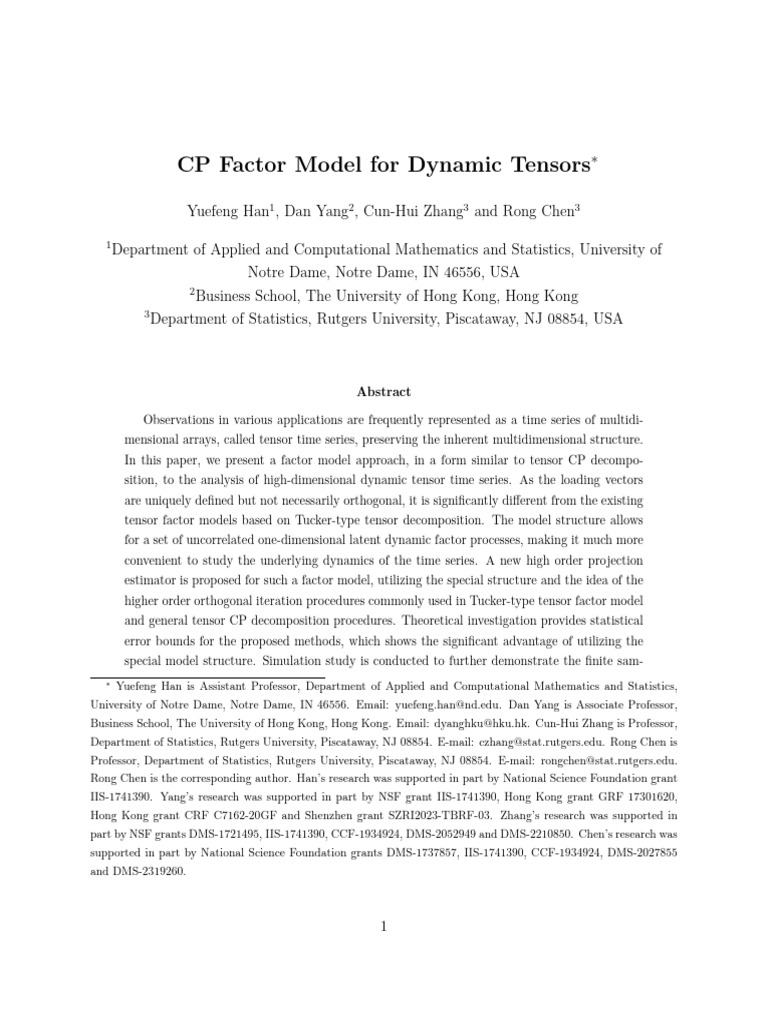 Cp Factor Model For Dynamic Tensors Pdf Principal Component
