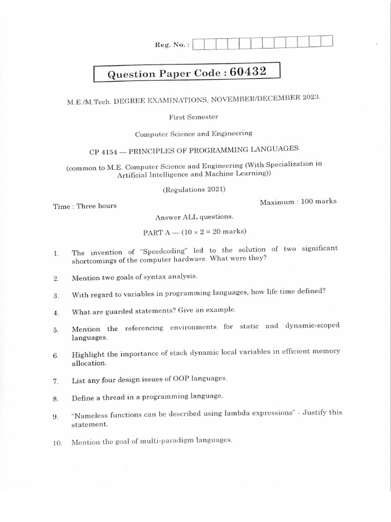 CP4154 - Principles of Programming Languages | PDF CP4154 - Principles of Programming Languages | PDF
