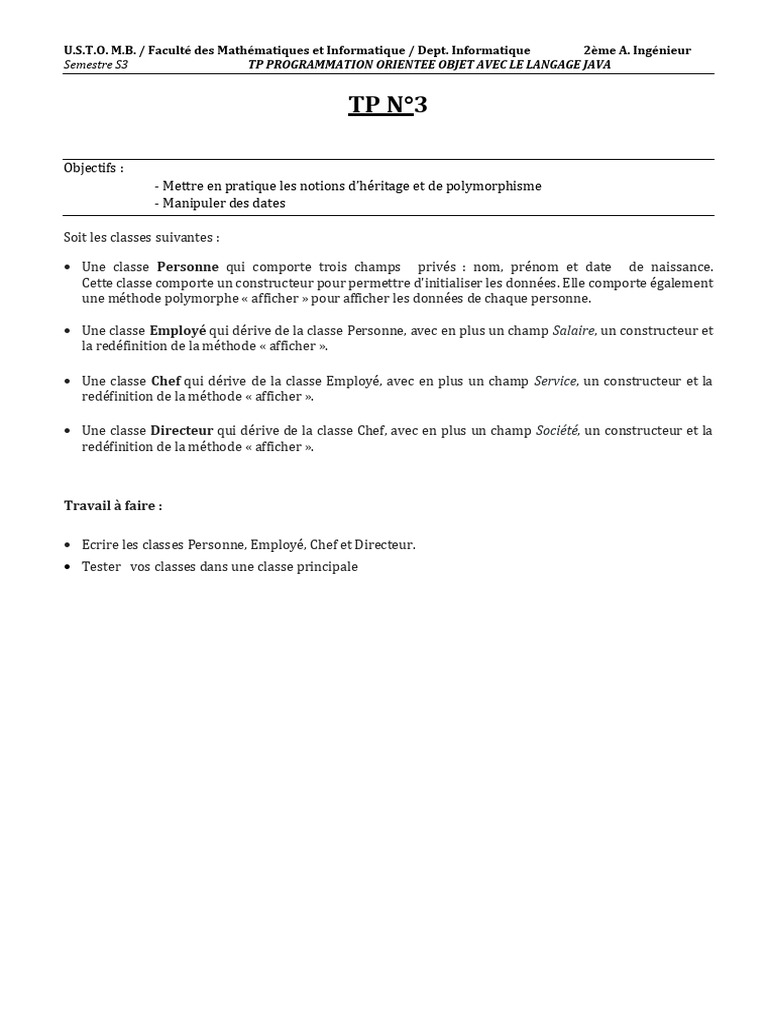 TP Programmation Orientée Objet Java | PDF | Classe (informatique ...