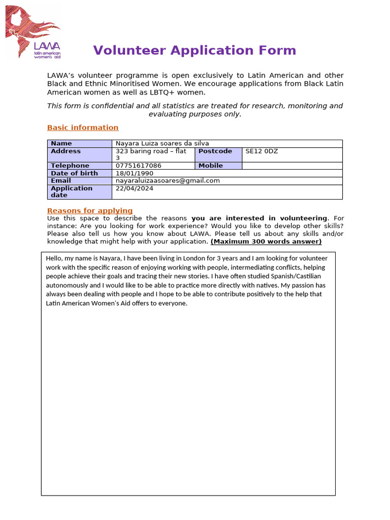 LAWA Volunteer Application Form 2023 Updated | PDF | Sexual Orientation ...