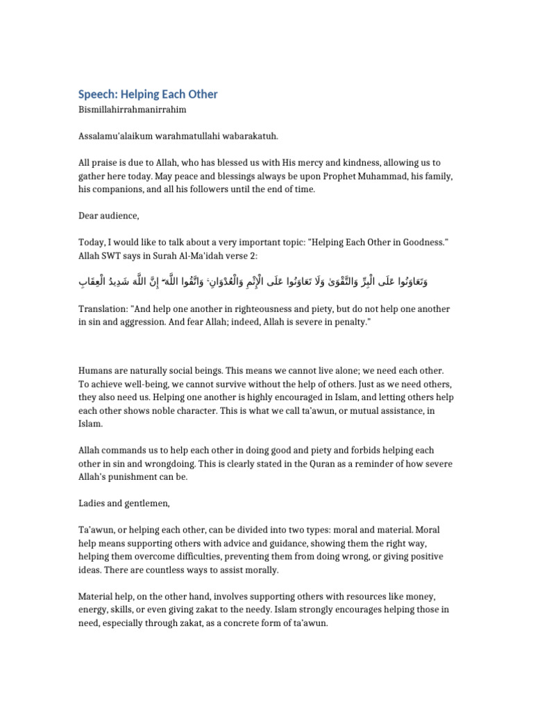 Speech Helping Each Other With Hadith | PDF | Surah | Religious Faiths