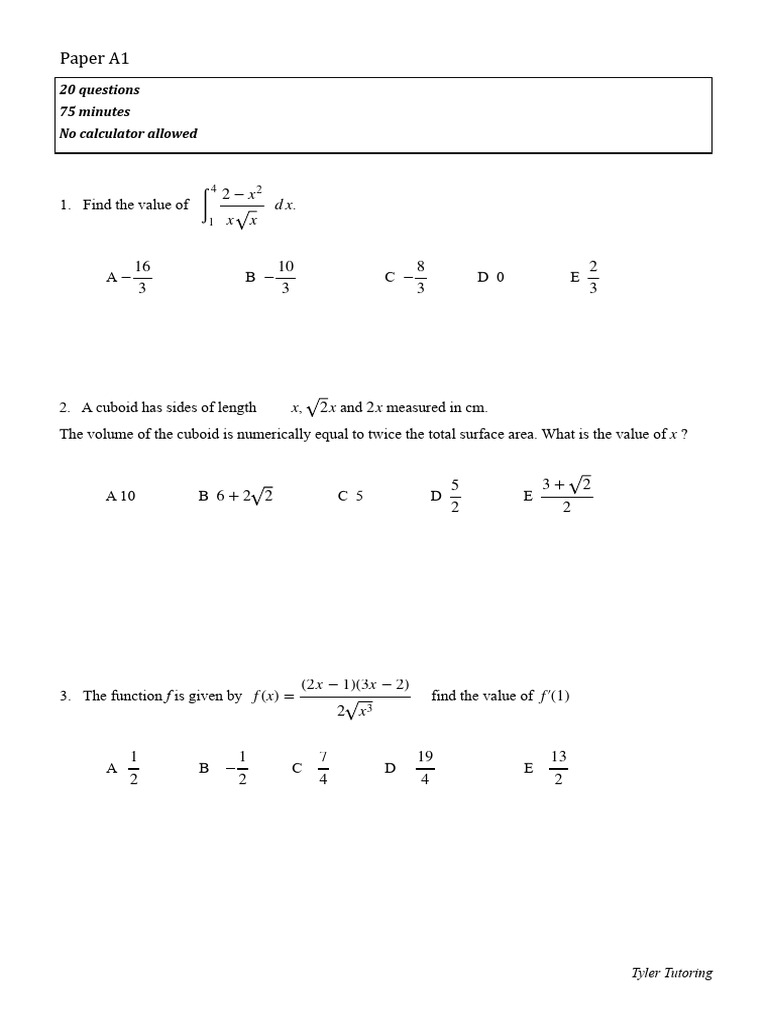 TMUA TT A1 A2 | PDF | Pi | Elementary Mathematics