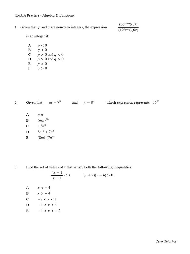 UA Algebra and Functions v2 MC | PDF | Equations | Polynomial