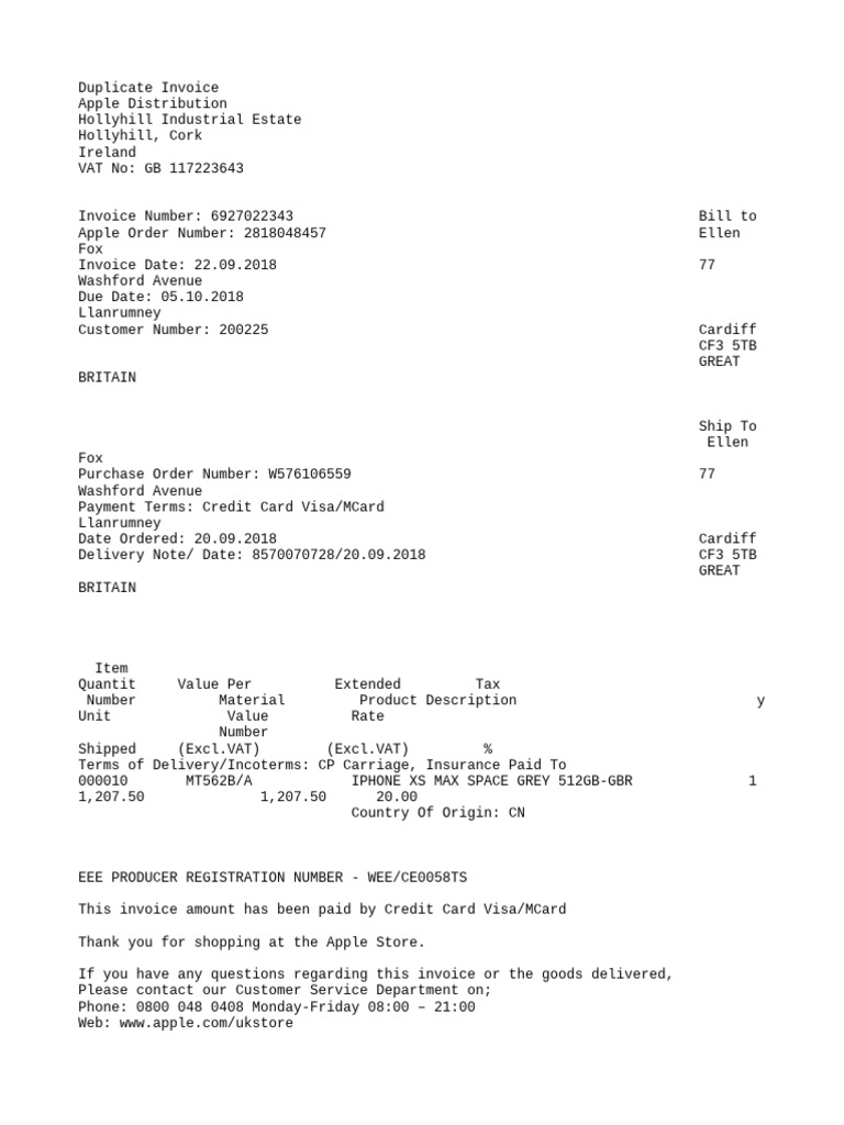 Apple Invoice and Proof of Purchase | PDF