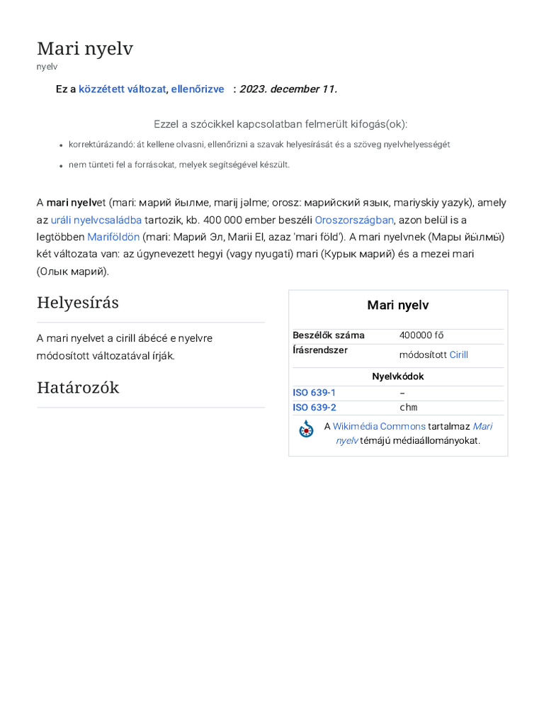 Mari Nyelv | PDF
