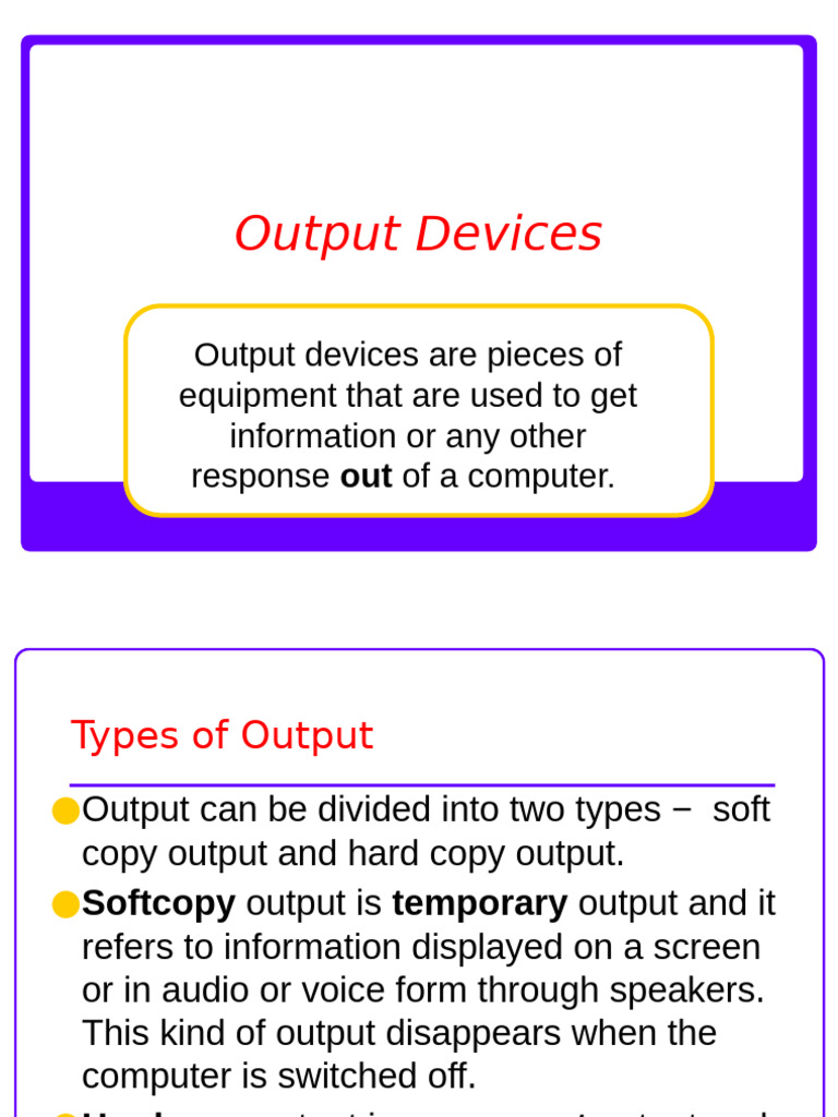 Output Devices v1 | PDF | Printer (Computing) | Computer Monitor