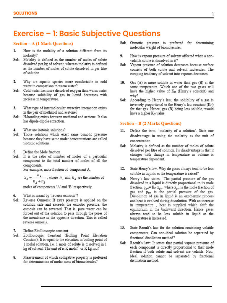 1. Solutions (1) | PDF | Solubility | Boiling