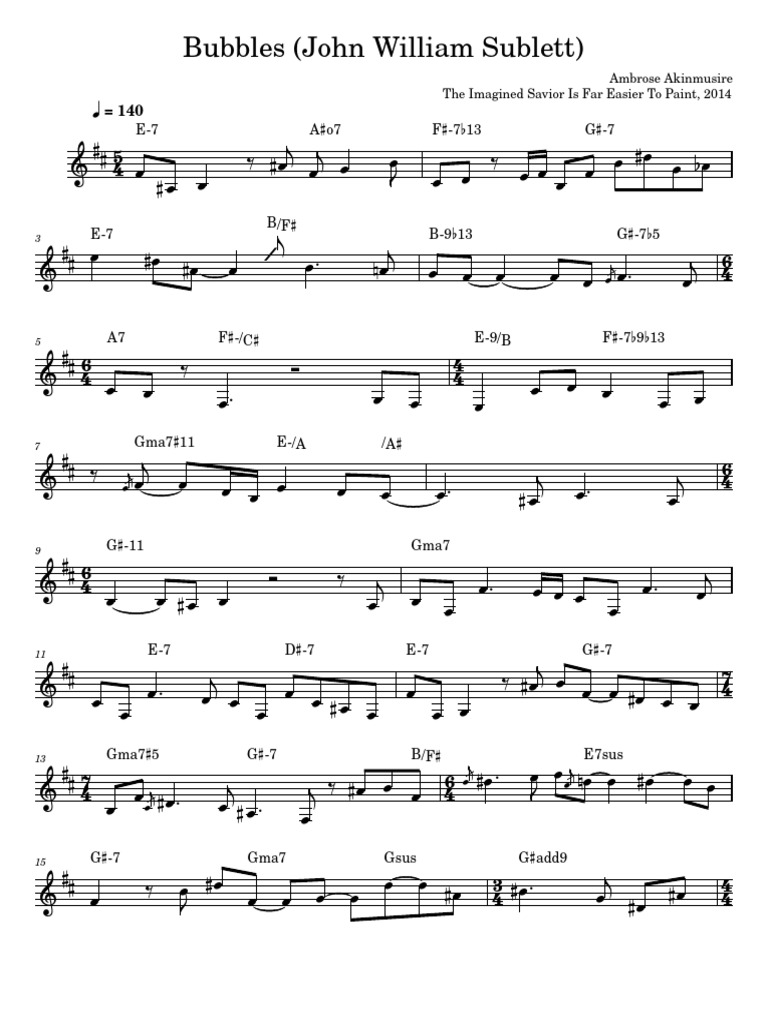 Bubbles (John William Sublett) - by Ambrose Akinmusire - Lead Sheet Transcription | PDF