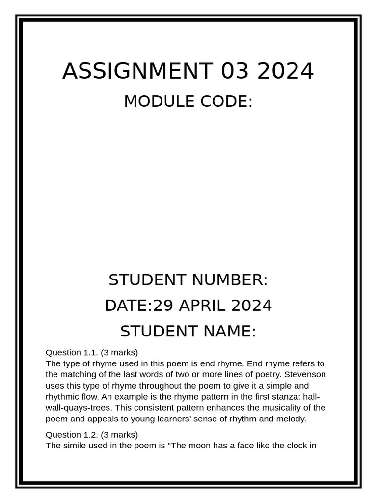 Assignment 03 2024 29 April 2024 | PDF | Poetry | Rhyme