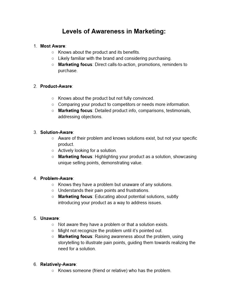 Levels of Awareness in Marketing | PDF
