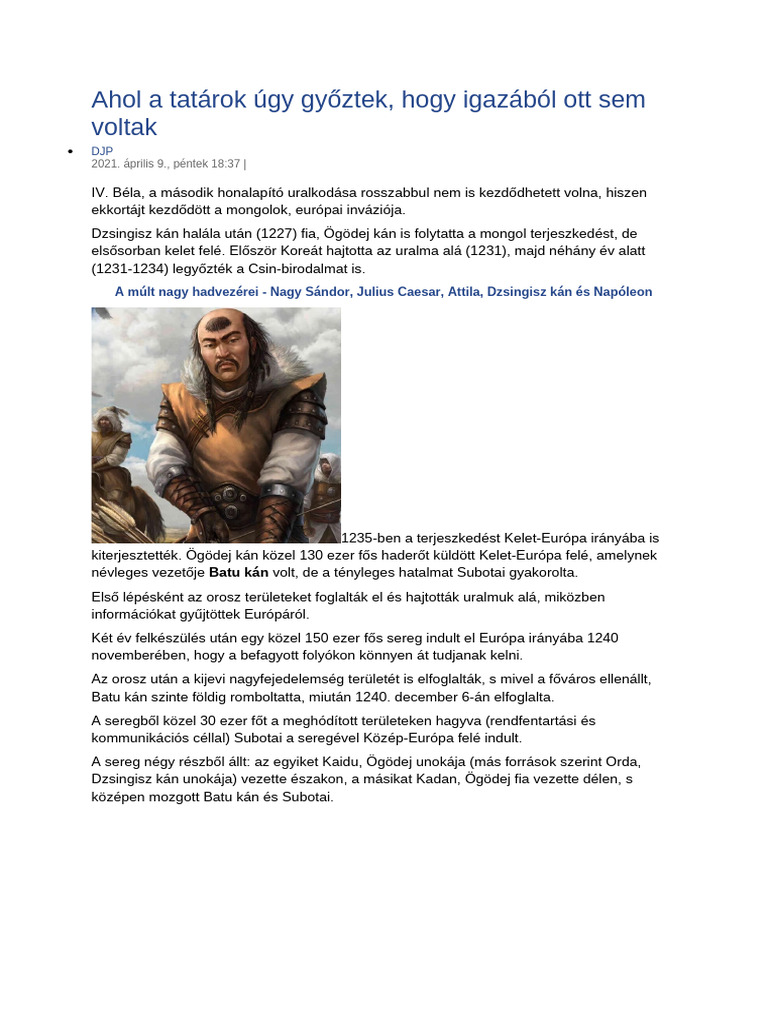 Ahol A Tatárok Úgy Győztek | PDF