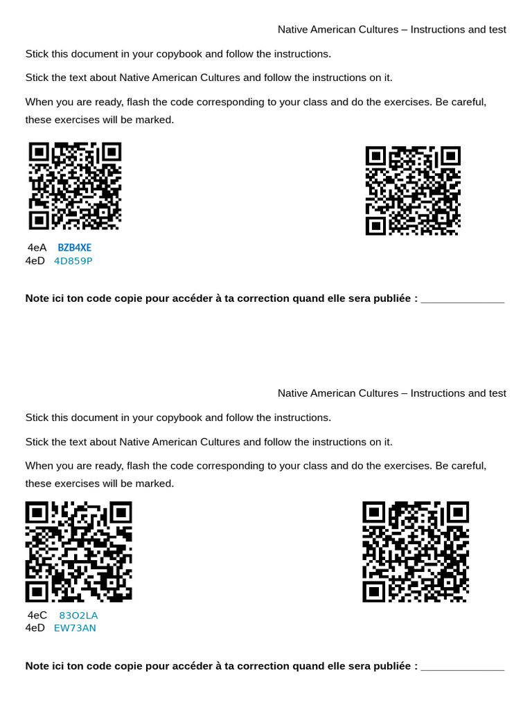 Native American Cultures Instructions Quiziniere | PDF