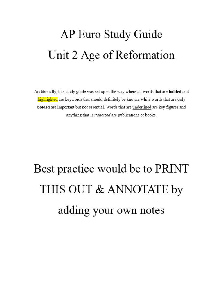 Unit 2 Overall Study Guide | PDF | Martin Luther | Protestantism
