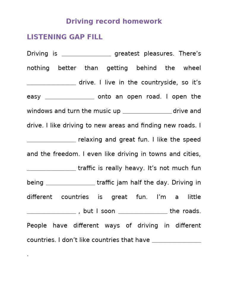 Exercises On Driving Record | PDF