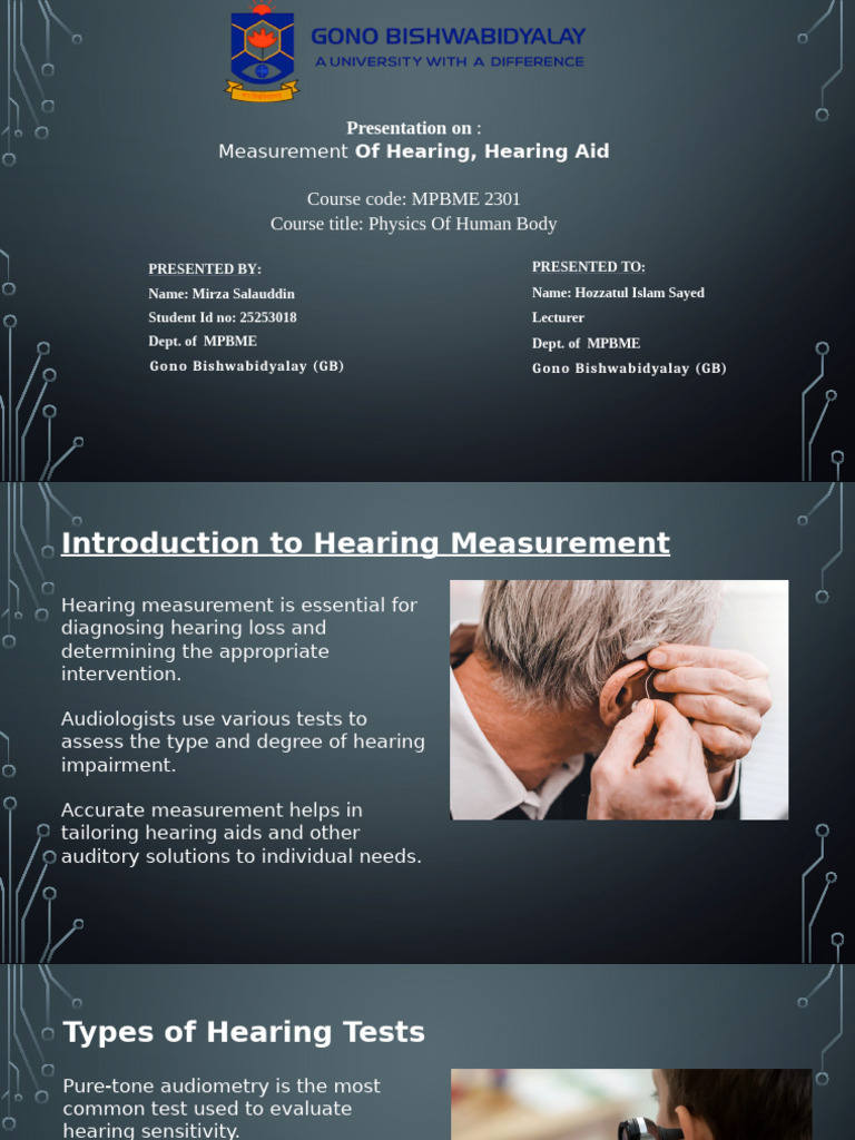 Measurement of Hearing, Hearing Aid | PDF | Hearing | Hearing Aid
