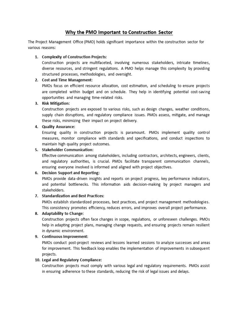 Importance of PMO in Construction Projects | PDF | Project Management ...
