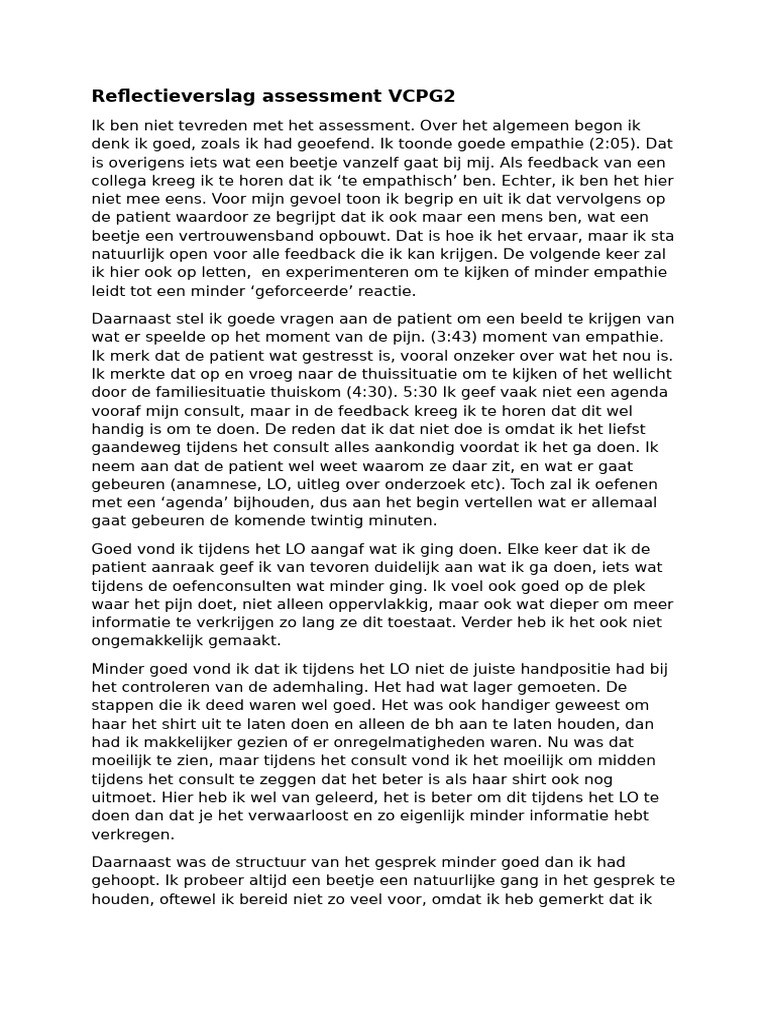 Reflectieverslag Assessment VCPG2 | PDF